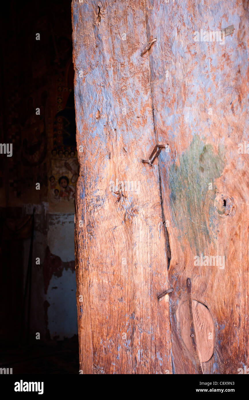 Original carved olive-wood door at the entrance to Abraha Atsbeha in ...