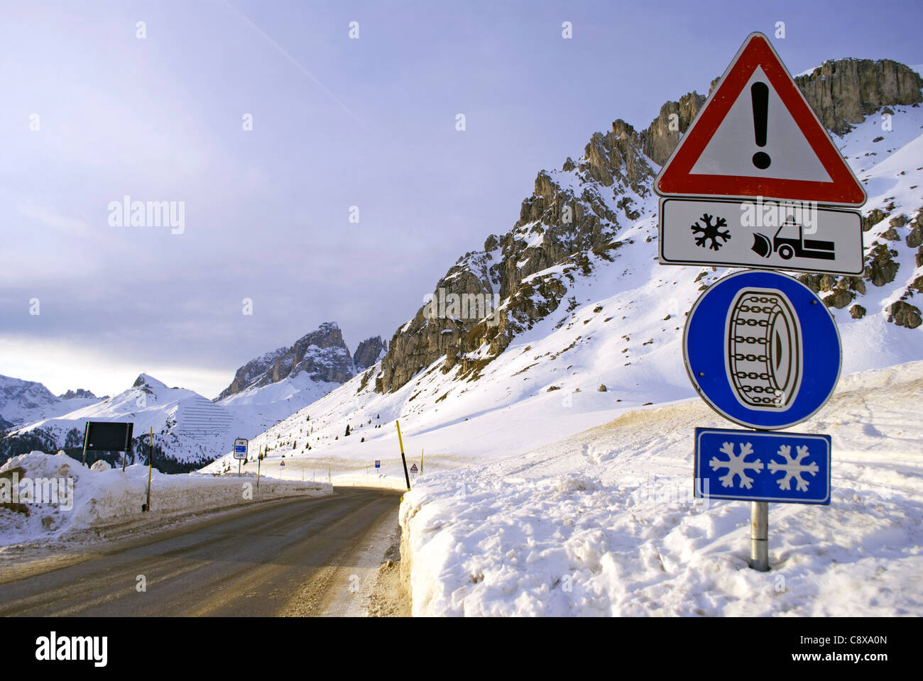snowy street in winter in the Italian Alps Stock Photo - Alamy
