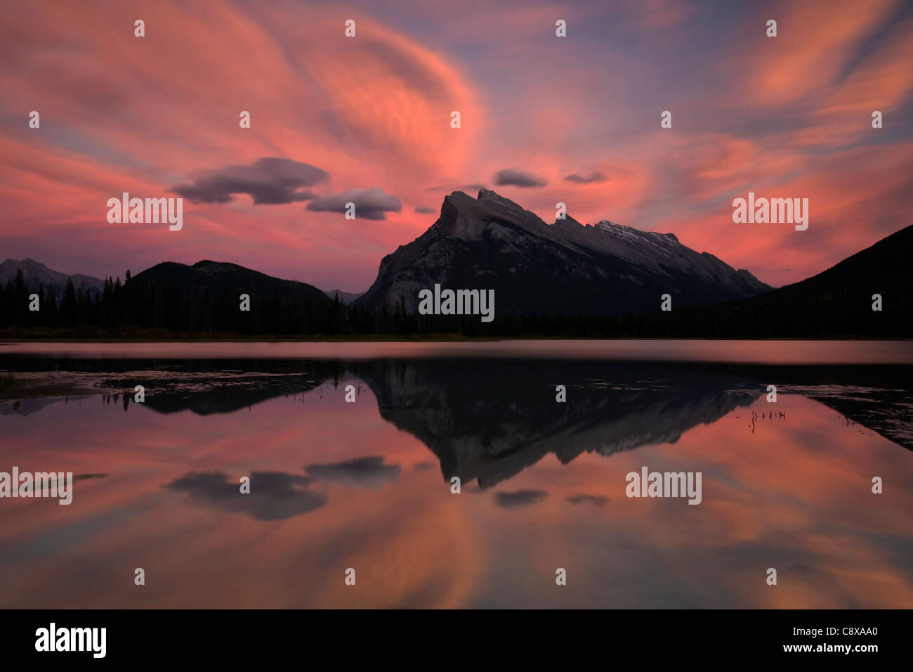 Sunset at Banff's Vermillion Lakes Stock Photo - Alamy