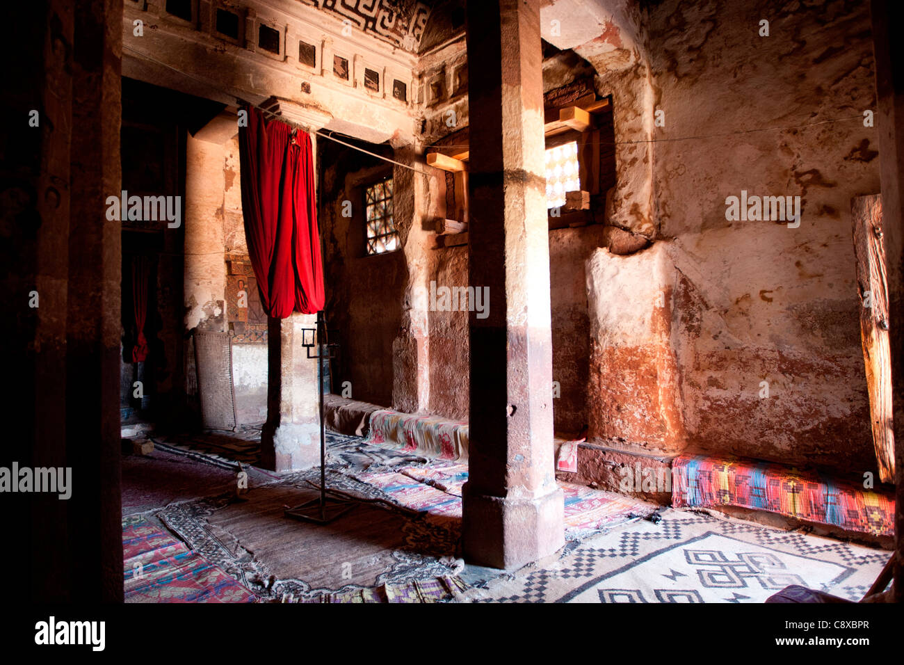 Cruciform pillars inside the rock-hewn church of Abraha Atsbeha in the ...