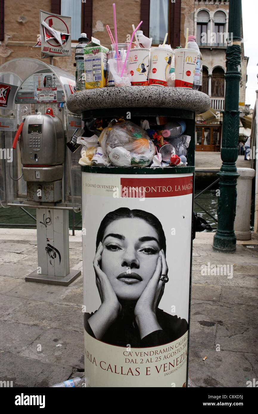 Famous Opera Singer Maria Callas picture on rubbish bin Venice Italy ...