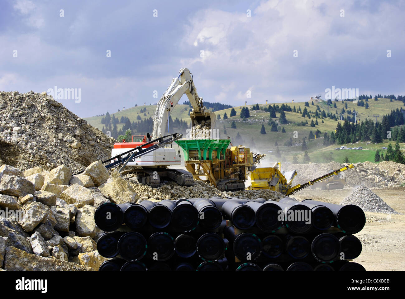 Construction site with dump truck Stock Photo - Alamy