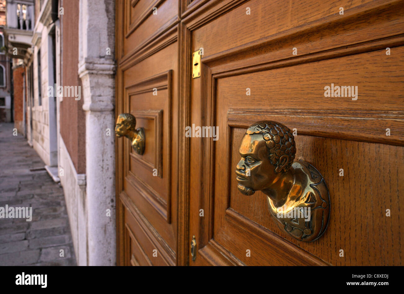 Brass African Head Door Handles on Wooden Doors Architecture Venice ...
