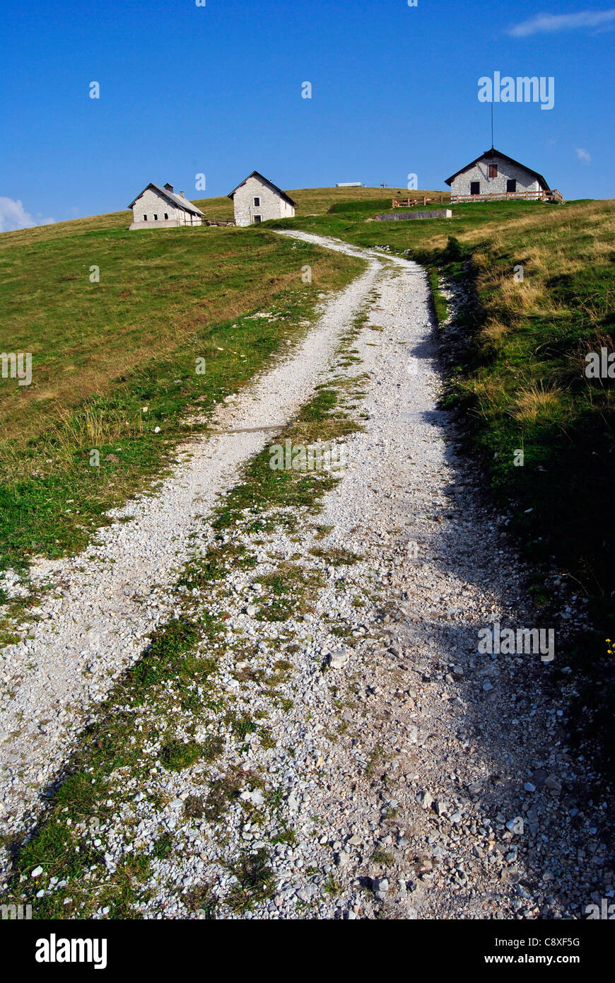 Typical Northern Italian Alps houses called Baita, made of wood and ...