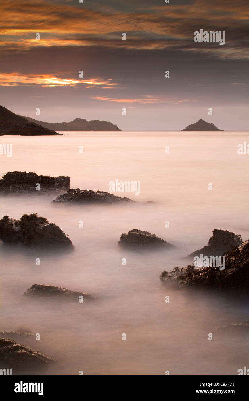 Lundy Bay; near Polzeath; Cornwall; UK; sunset; looking west Stock ...