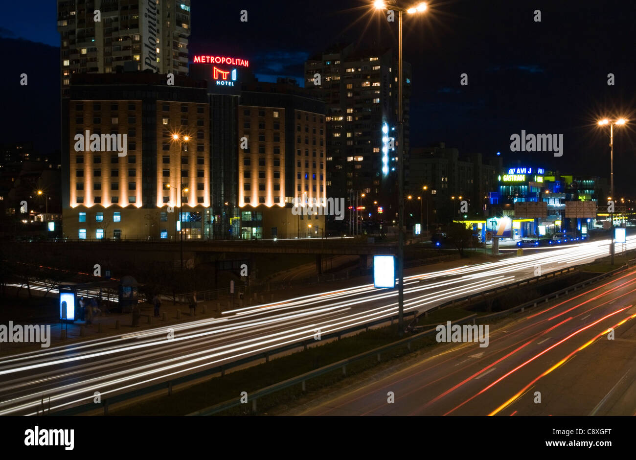 Sofia, capital of Bulgaria, Metropolitan hotel by night Stock Photo - Alamy