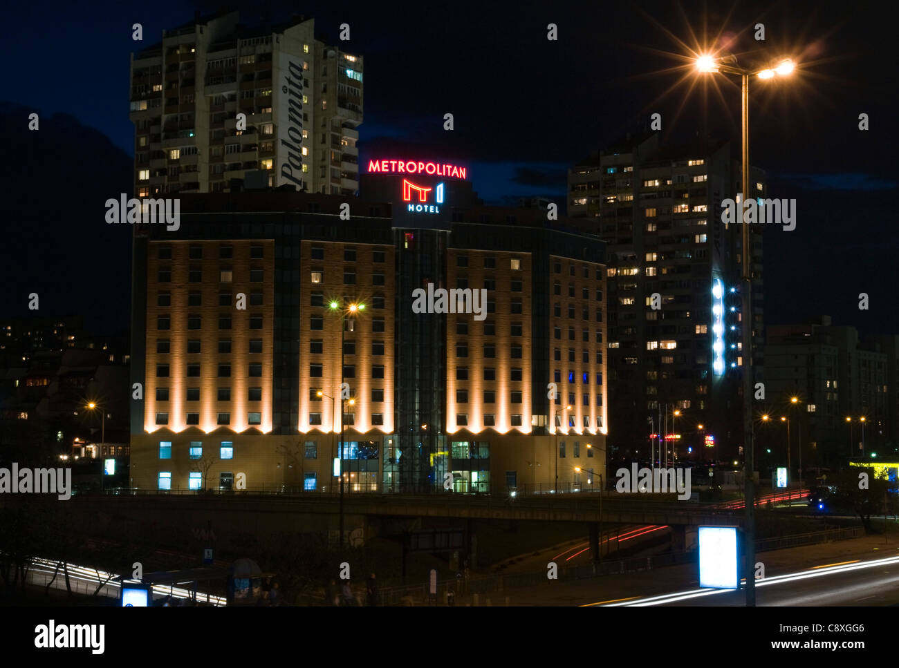 Sofia, capital of Bulgaria, Metropolitan hotel by night Stock Photo - Alamy