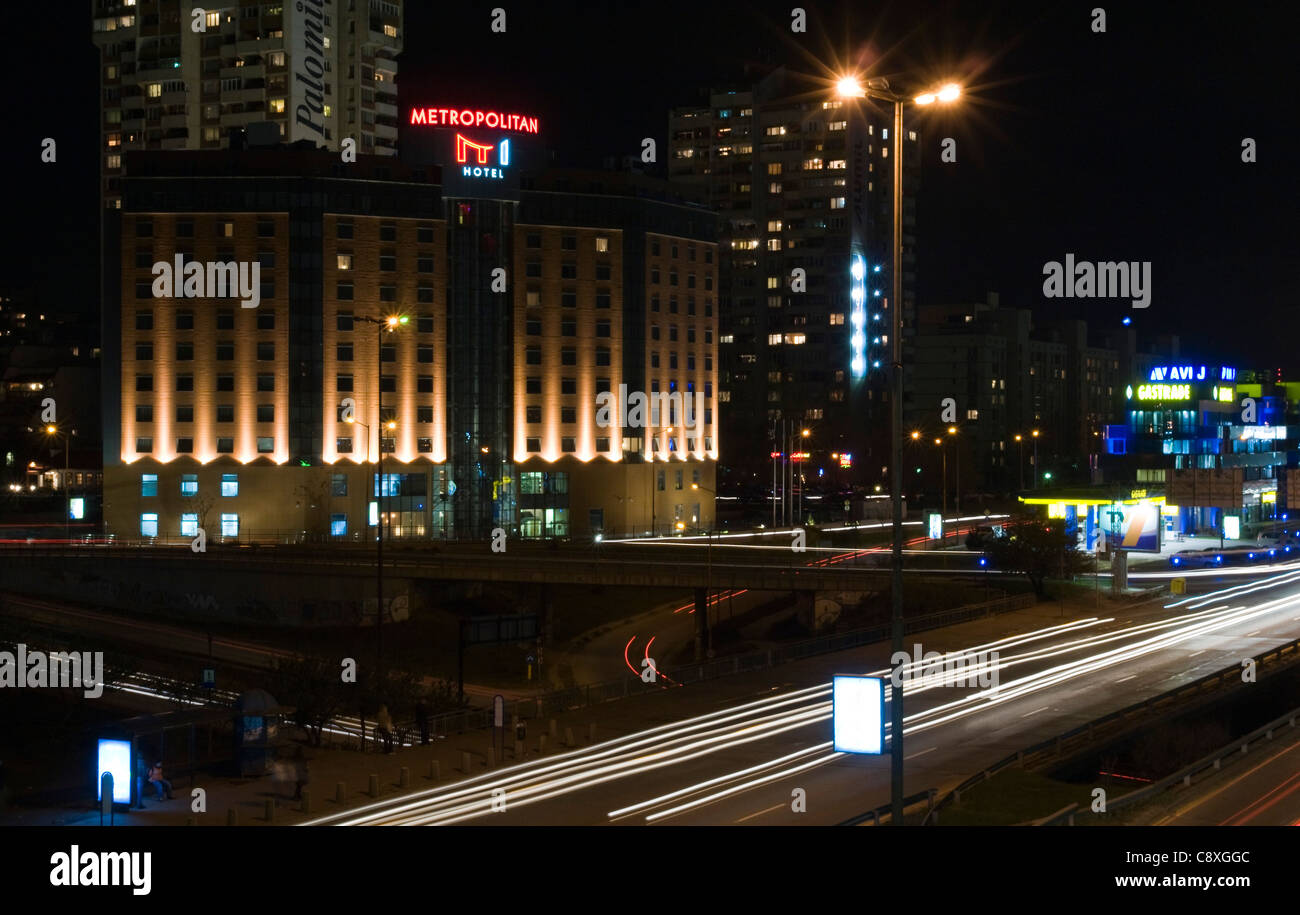 Sofia, capital of Bulgaria, Metropolitan hotel by night Stock Photo - Alamy