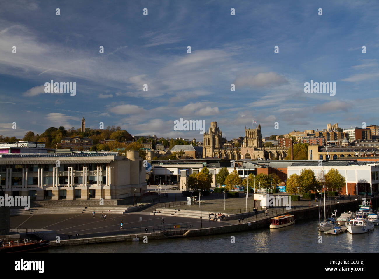 A view of Bristol city from the harbourside looking across to the ...