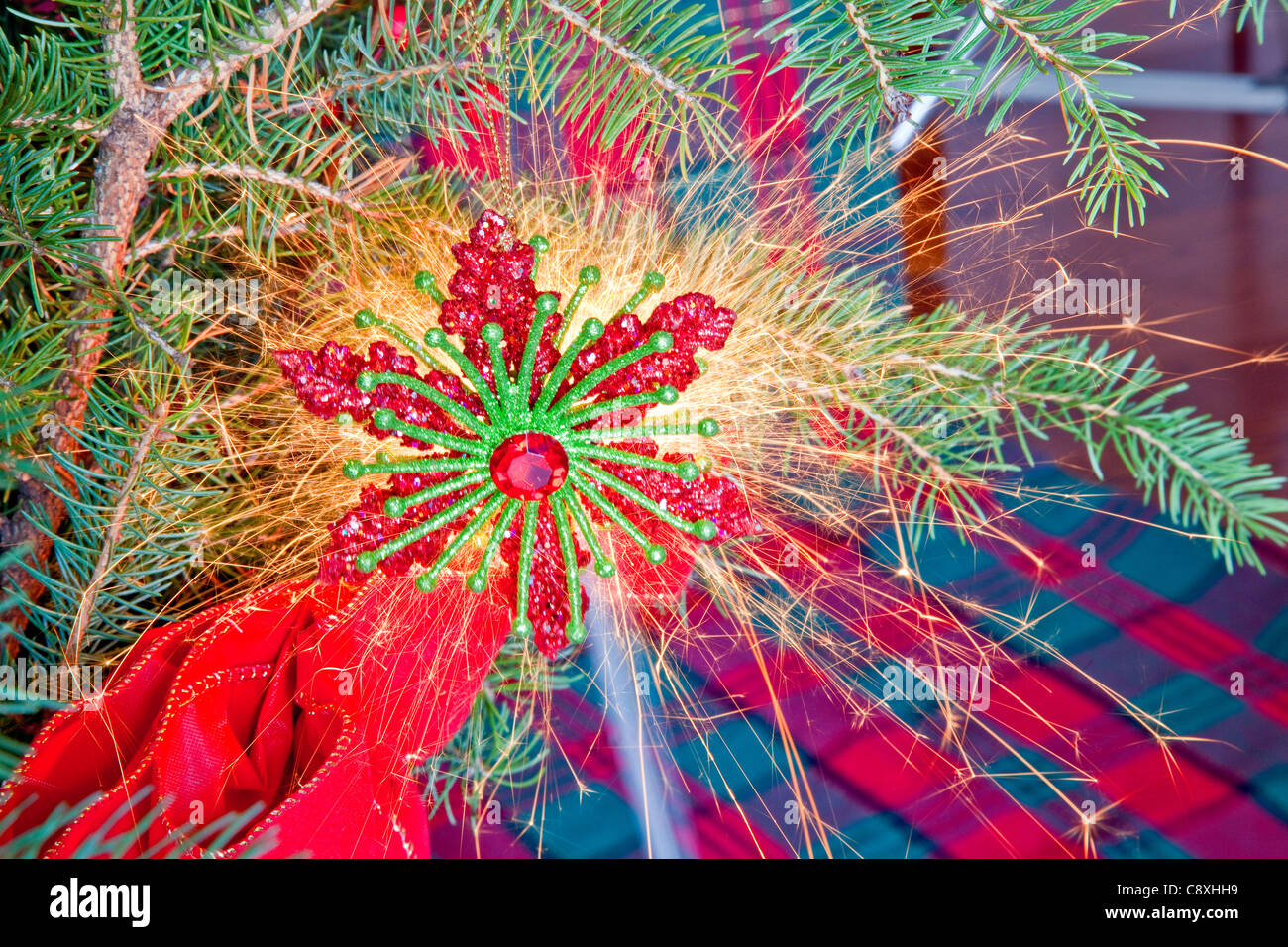 Christmas Ornaments decoration in Star burst explossion Stock Photo - Alamy