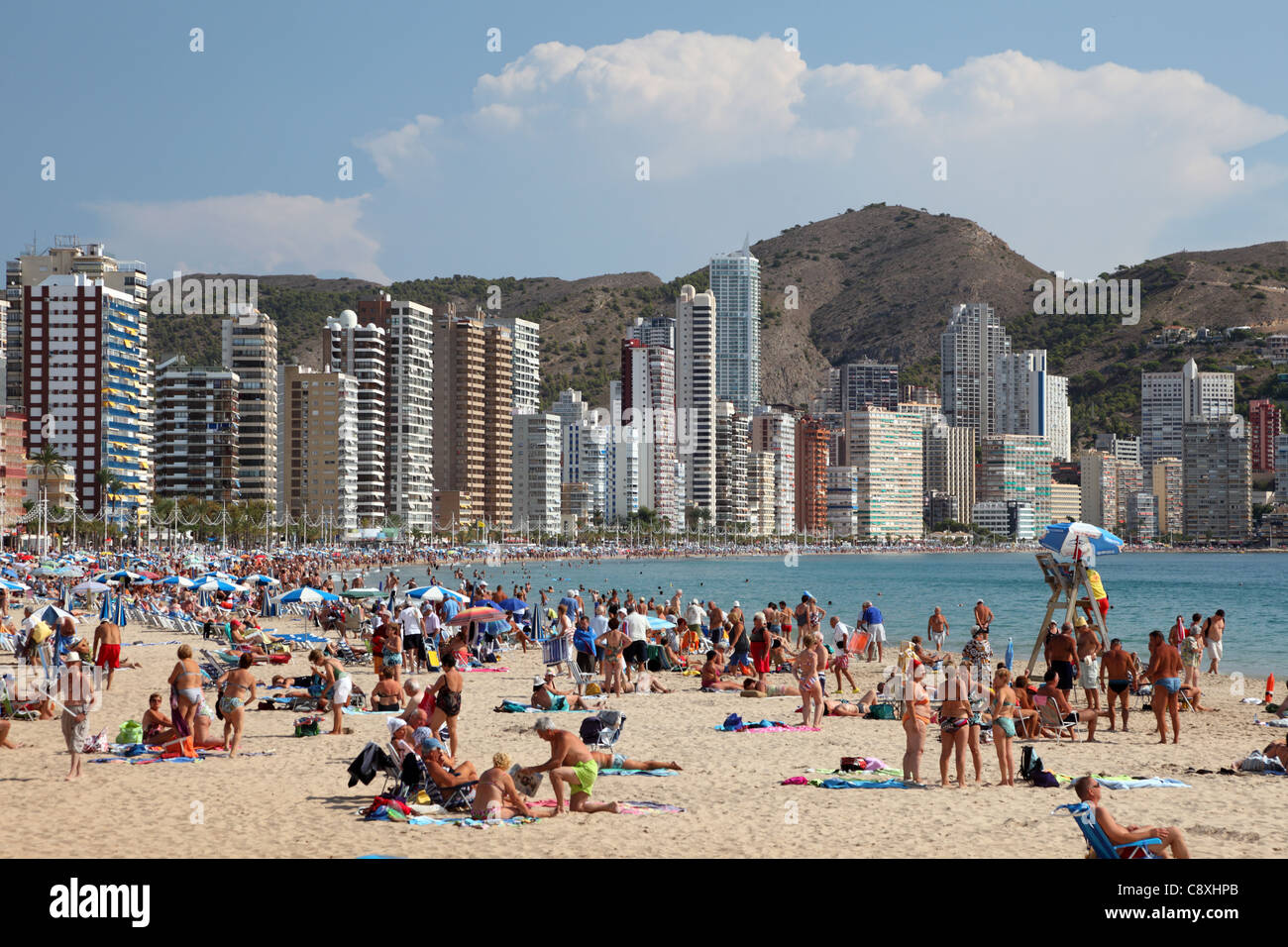 Beach in Mediterranean resort Benidorm, Spain Stock Photo - Alamy