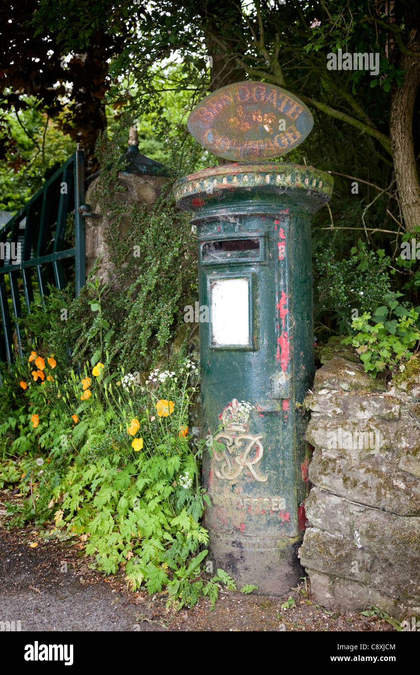 Old traditional rural George VI Post Box, painted green from GR era. Nr ...
