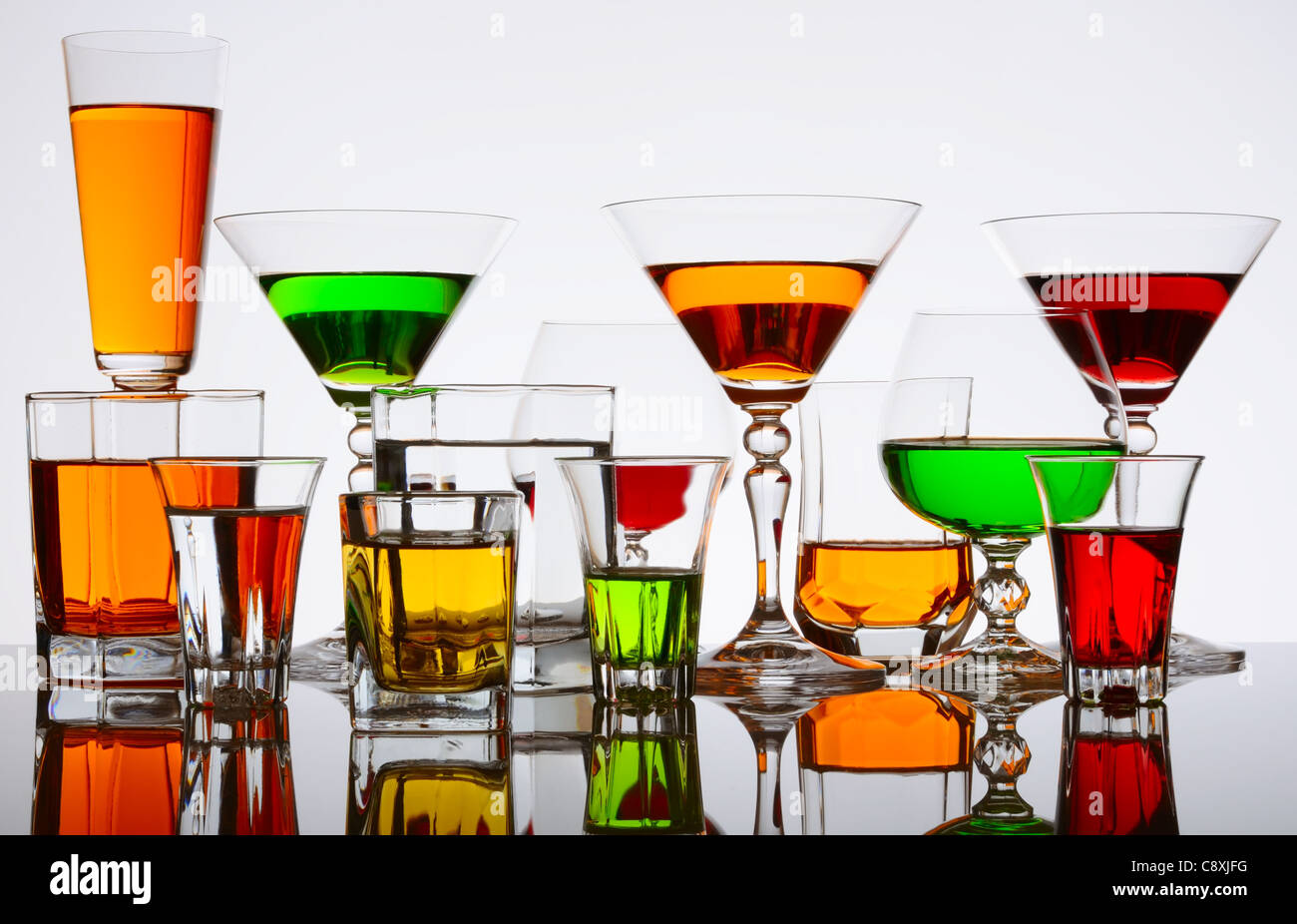 Many cocktails - wine glasses with various alcoholic beverages Stock ...