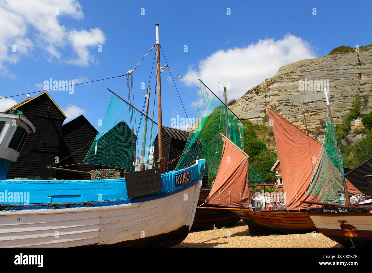 Fishing boats, Hastings Maritime Heritage Quarter, East Sussex, England ...
