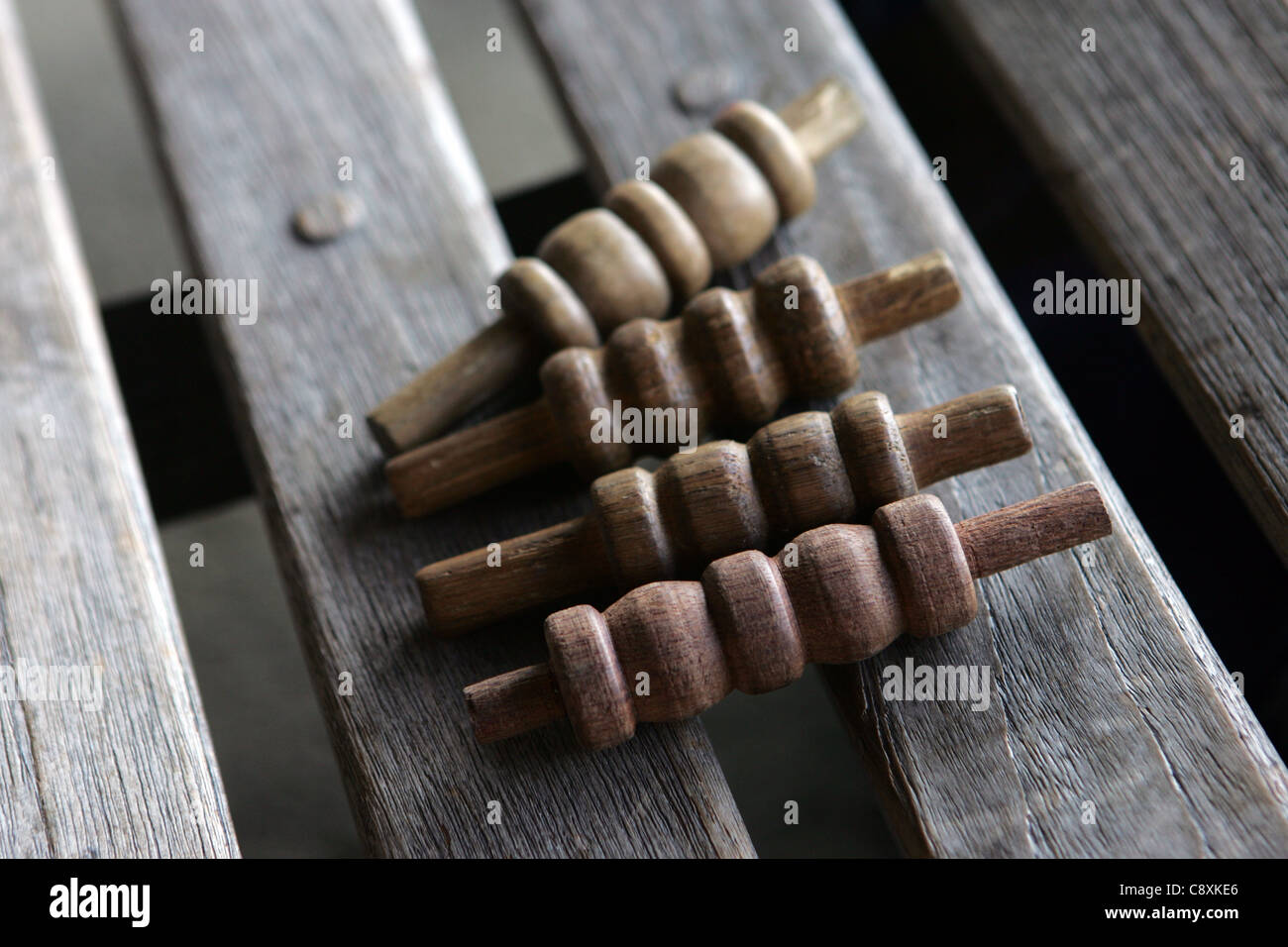 Cricket bails on a bench Stock Photo - Alamy
