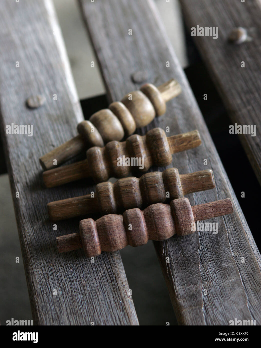 Cricket bails on a bench Stock Photo - Alamy