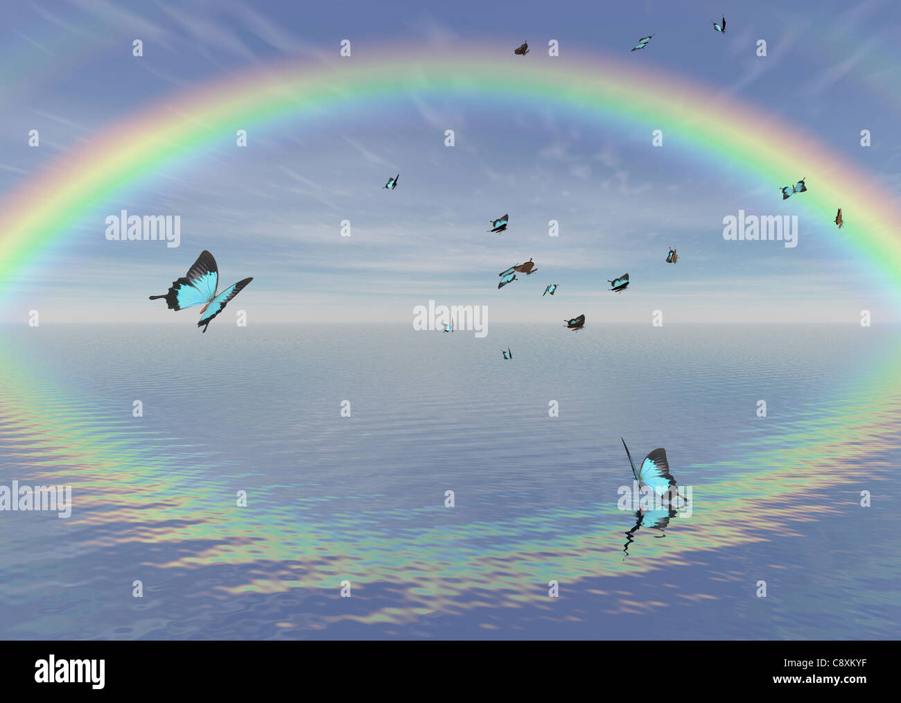 Peacock Flying Into A Rainbow