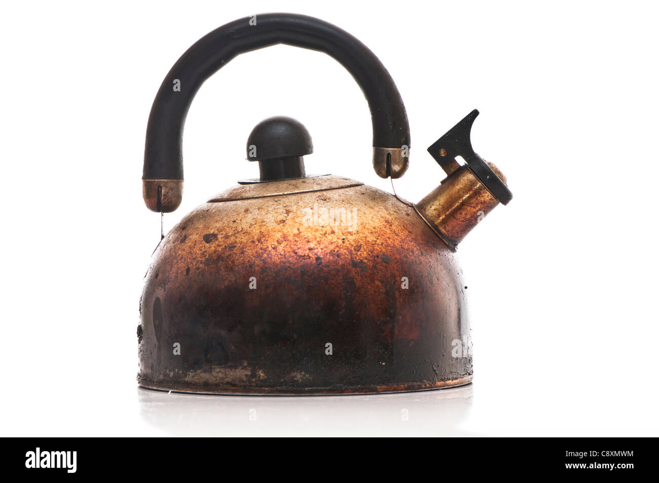 scorched kettle on white background Stock Photo - Alamy