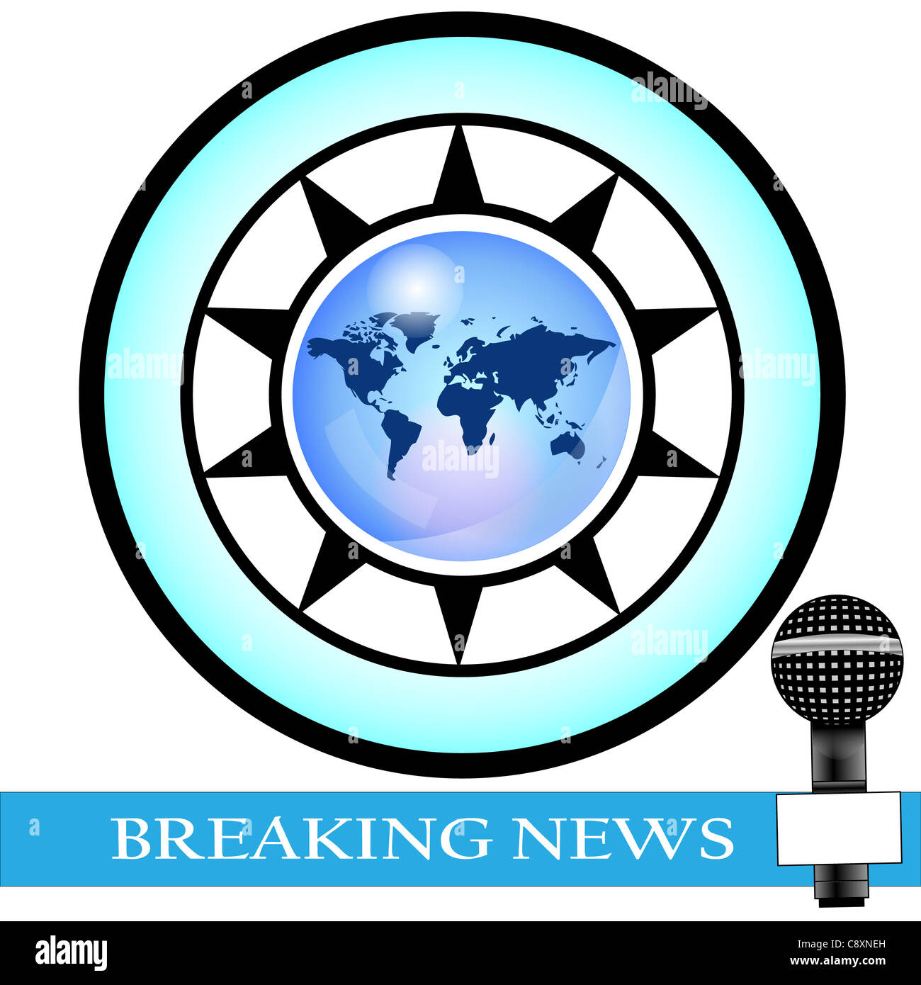 Press conference with blue earth with breaking news Stock Photo - Alamy