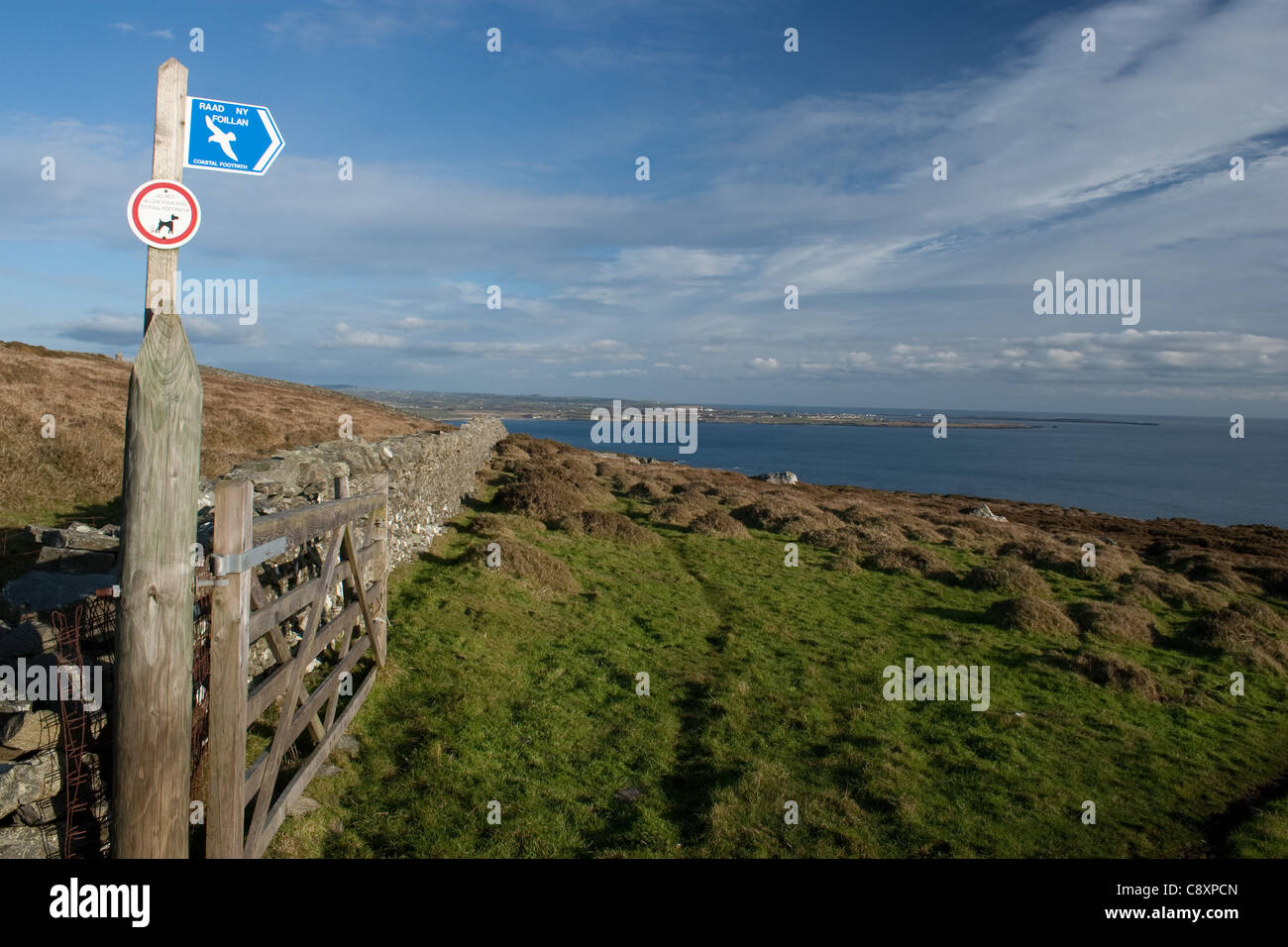 Footpath sign for the Raad ny Foillan, the Way of the Gull, on the Isle ...