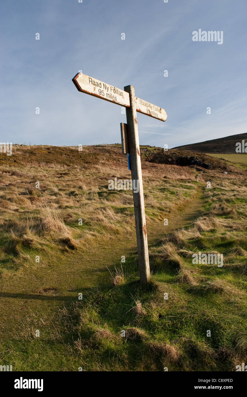 Footpath sign for the Raad ny Foillan, the Way of the Gull, on the Isle ...