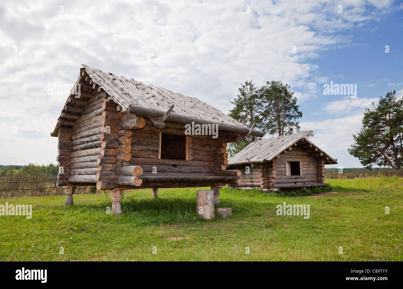 Ancient traditional russian wooden house X century Stock Photo - Alamy