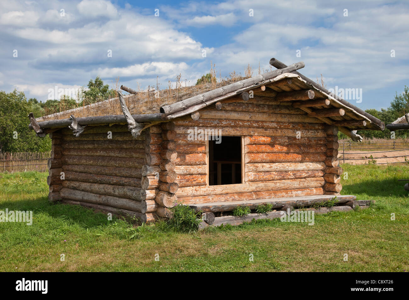 Ancient traditional russian wooden house X century Stock Photo - Alamy