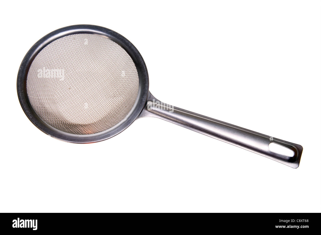 Silver sieve isolated on white background Stock Photo - Alamy