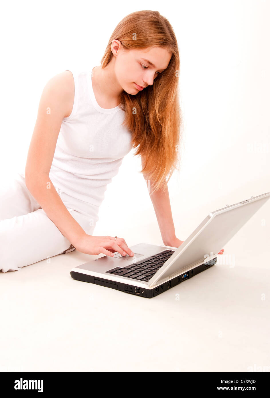 Laptop User Girl Stock Photo - Alamy