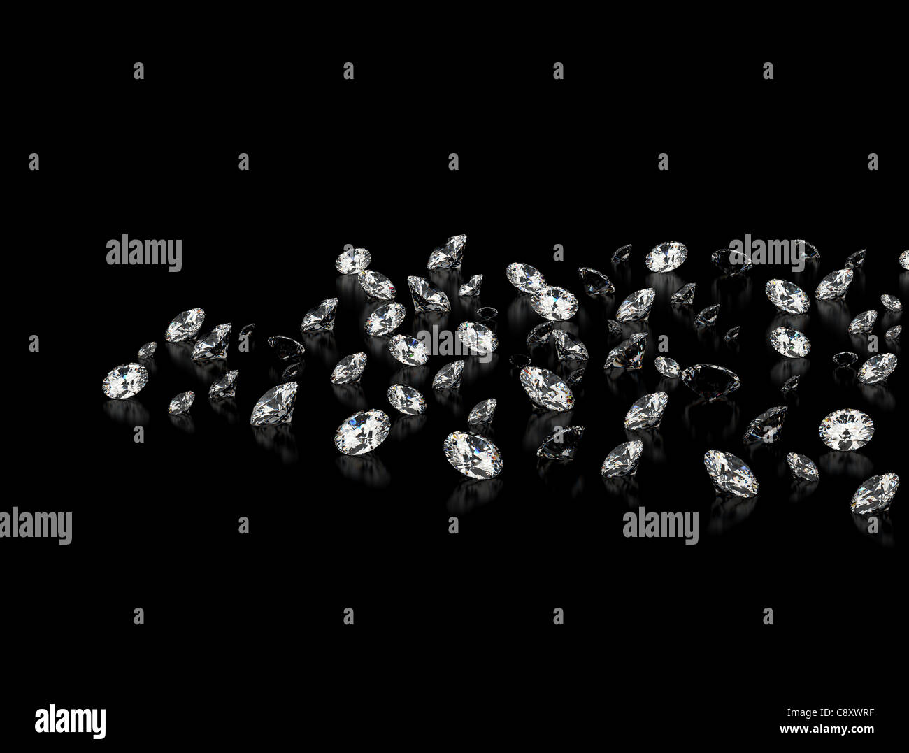 Large group of diamonds isolated on black background. High resolution ...