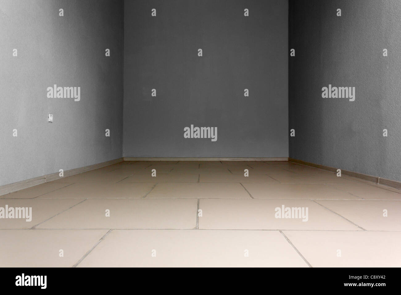 Empty room with electric socket and stone tiles at the floor ...
