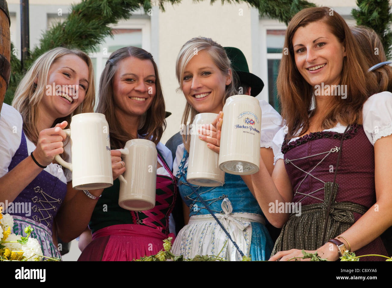 Germany, Bavaria, Munich, Oktoberfest, Oktoberfest Parade, Girls in ...