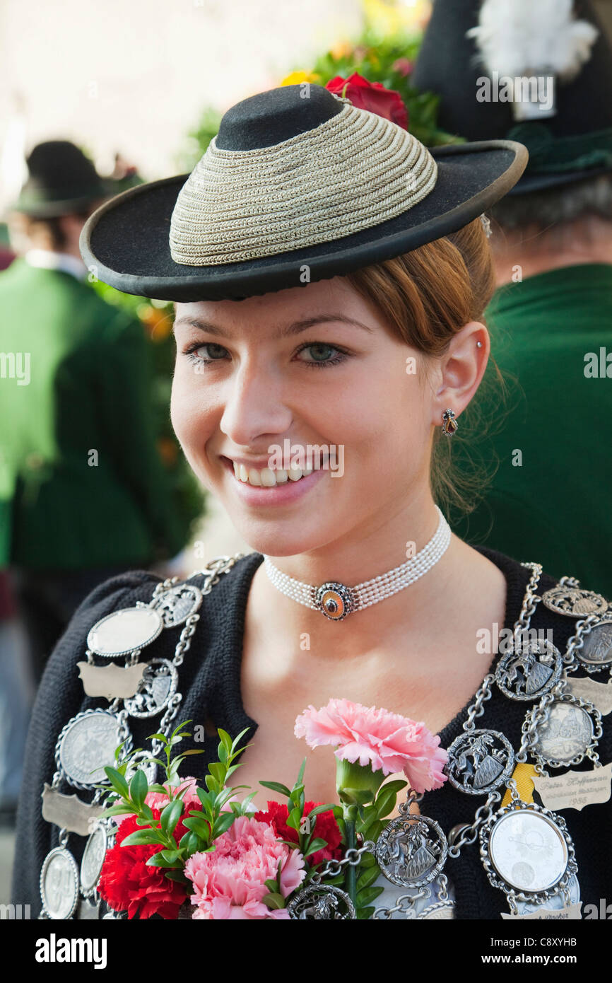 Germany, Bavaria, Munich, Oktoberfest, Oktoberfest Parade, Lady in ...