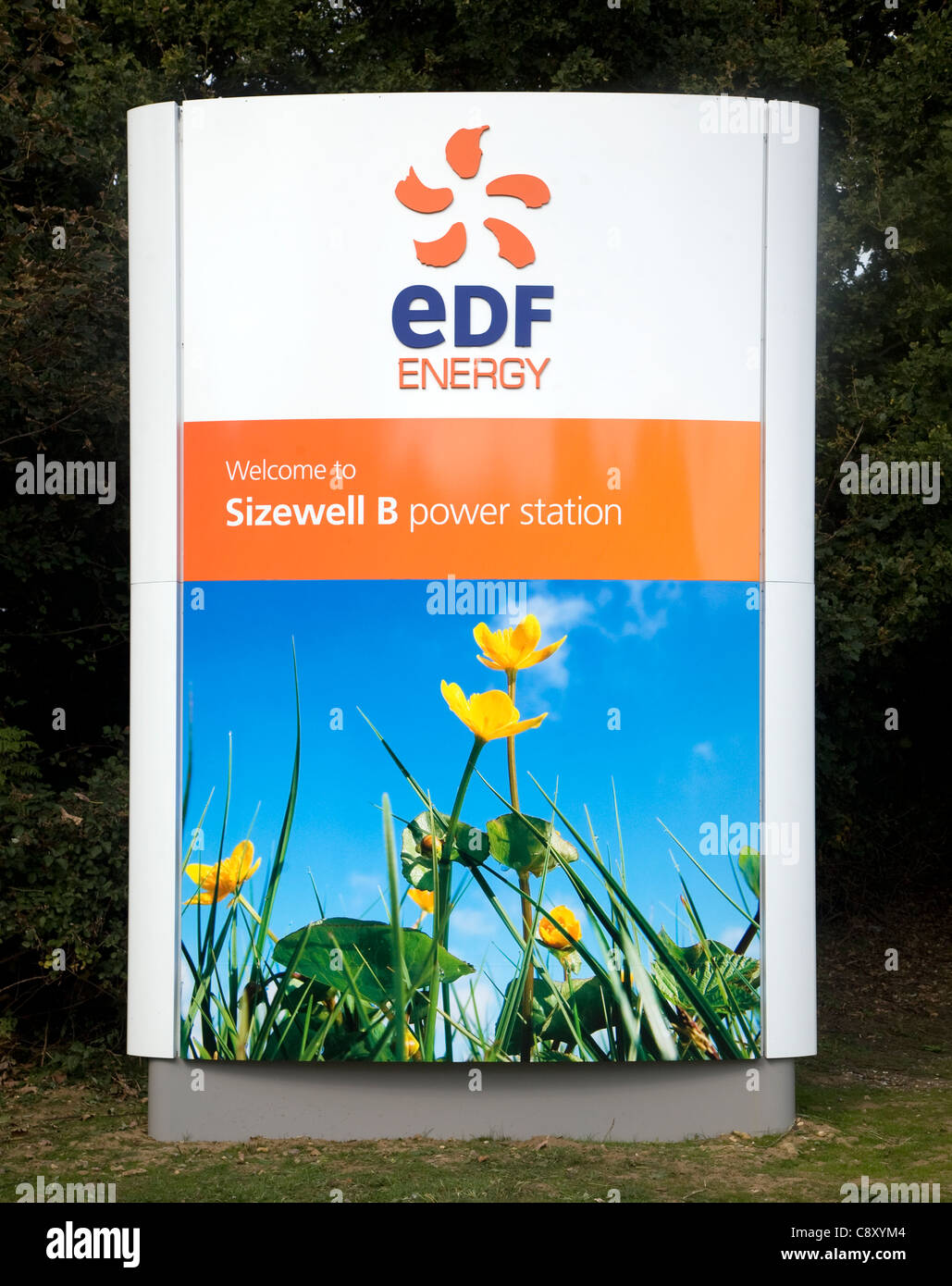 EDF Energy welcome sign at Sizewell B nuclear power station, Suffolk ...