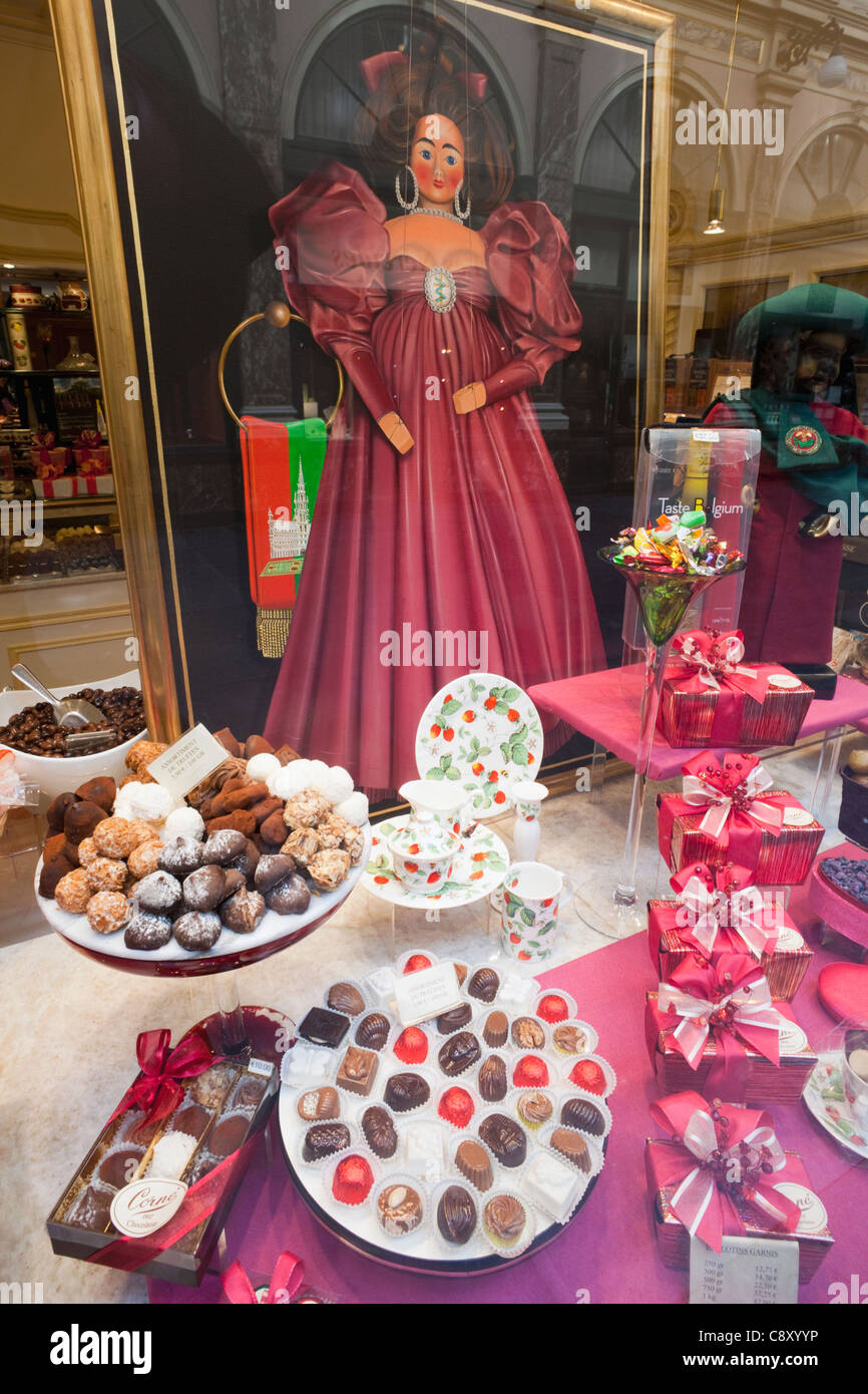 Belgium, Brussels, Chocolate Shop Window Display in Galeries St.Hubert ...