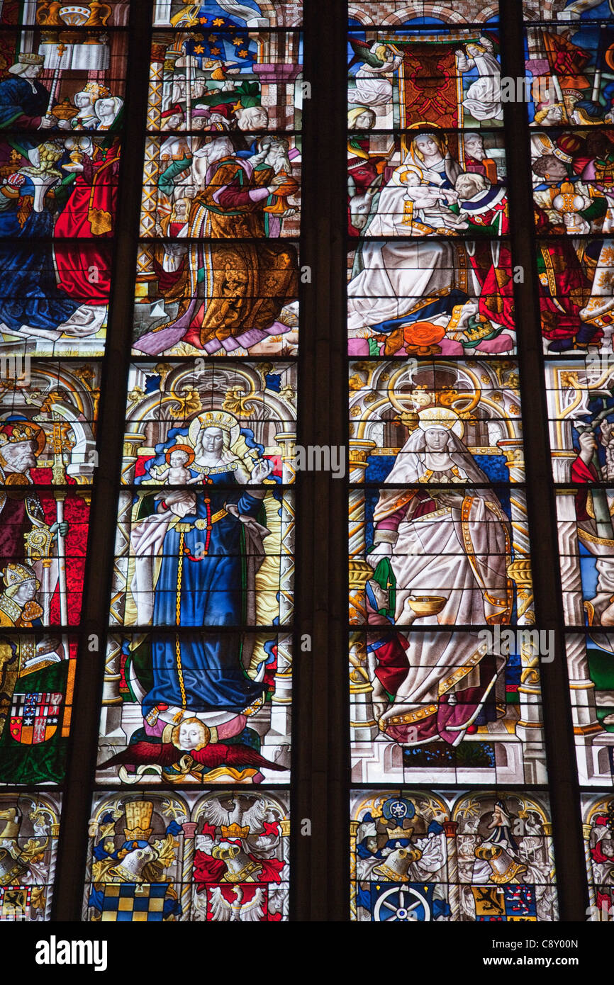 Germany, Cologne, Koln, The Cathedral, Stained Glass Window Stock Photo ...