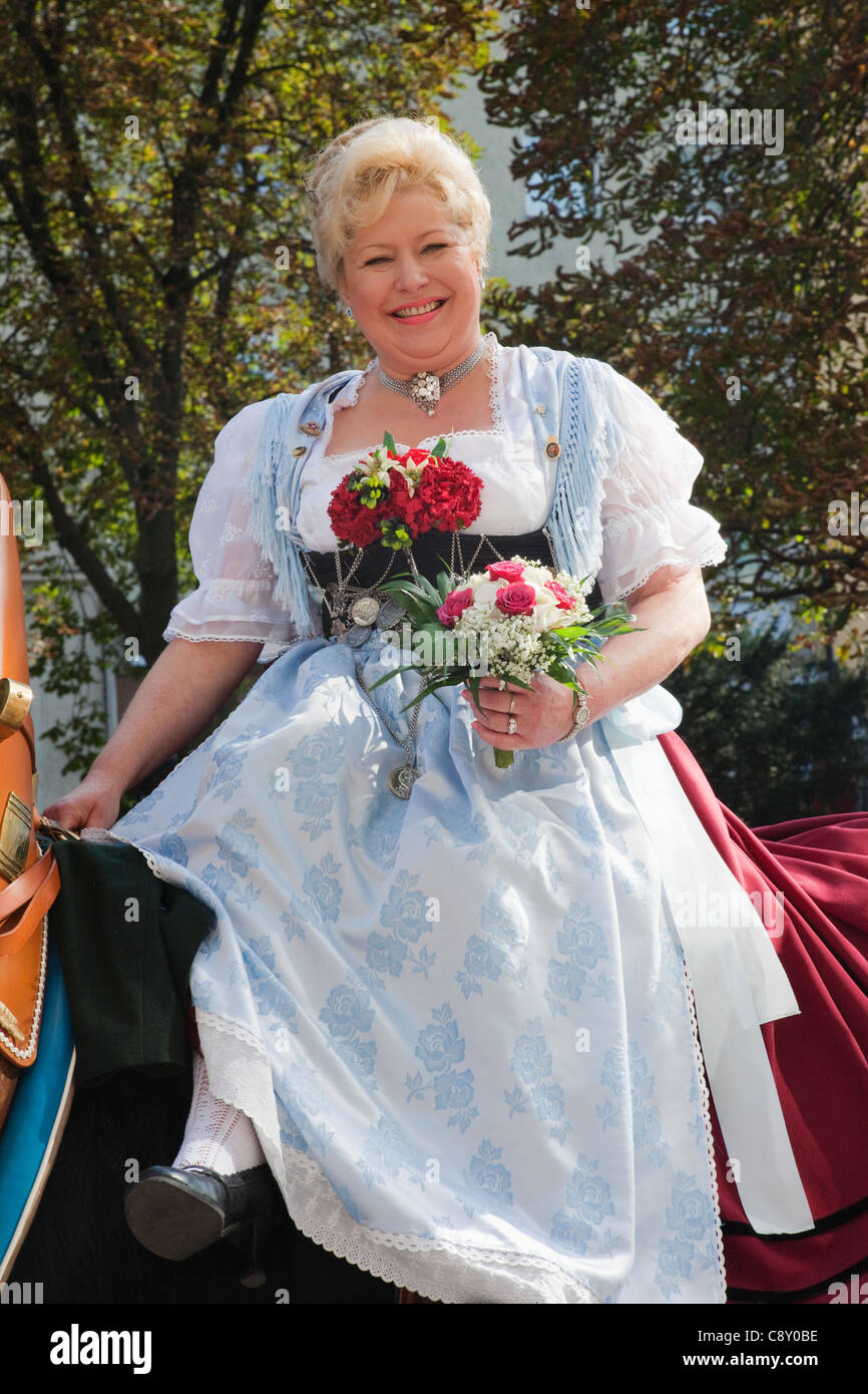 Germany, Bavaria, Munich, Oktoberfest, Oktoberfest Parade, Lady in ...