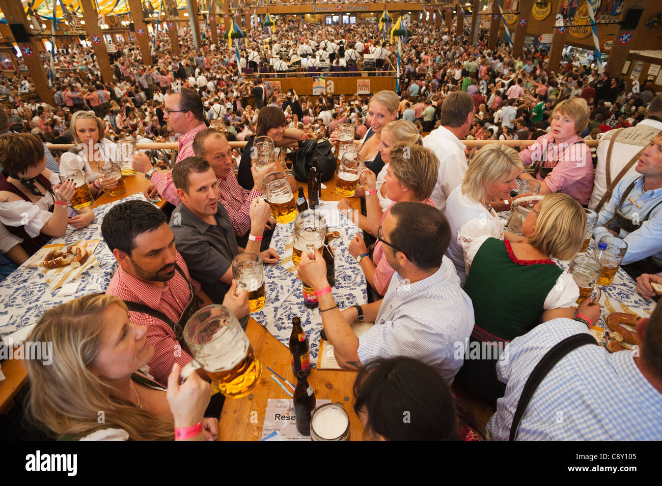 Germany, Bavaria, Munich, Oktoberfest, Typical Beer Tent Scene Stock ...