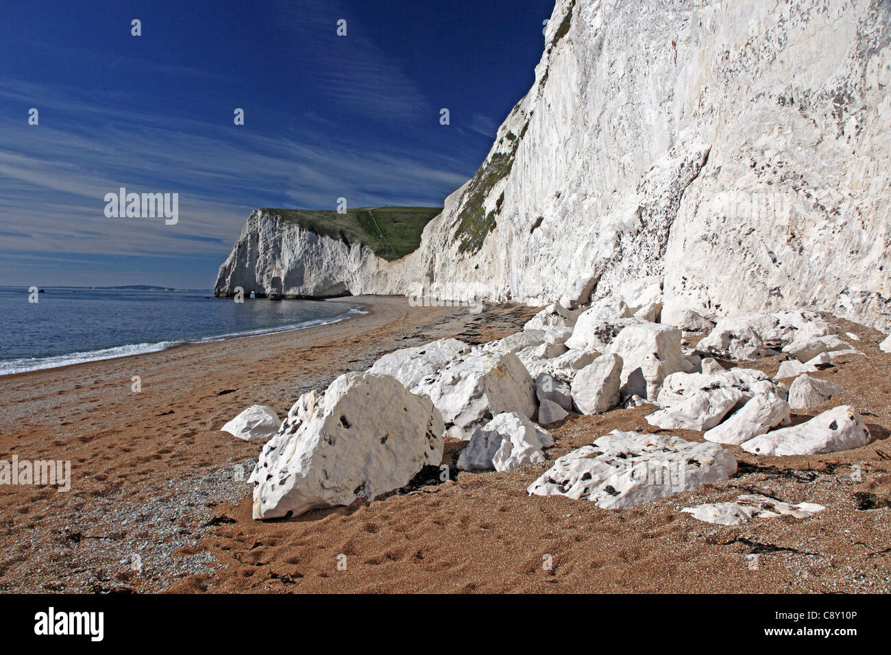 Rockfall under Swyre Head with Bat Head beyond on the South West Coast ...