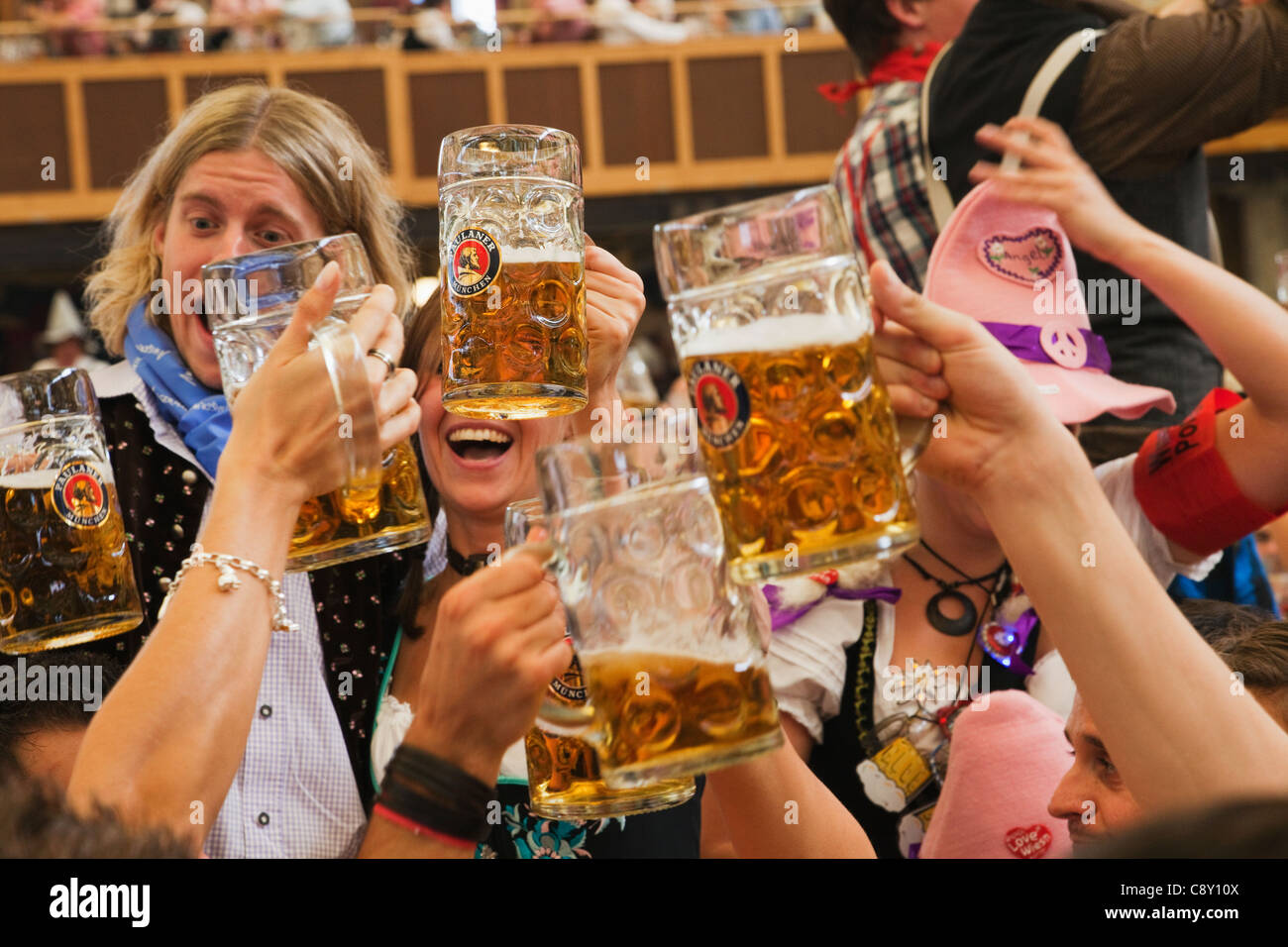 Germany, Bavaria, Munich, Oktoberfest, Typical Beer Tent Scene Stock ...