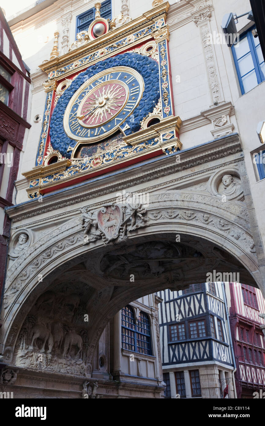 France, Normandy, Rouen, The Gros Horloge aka The Great Clock Stock ...