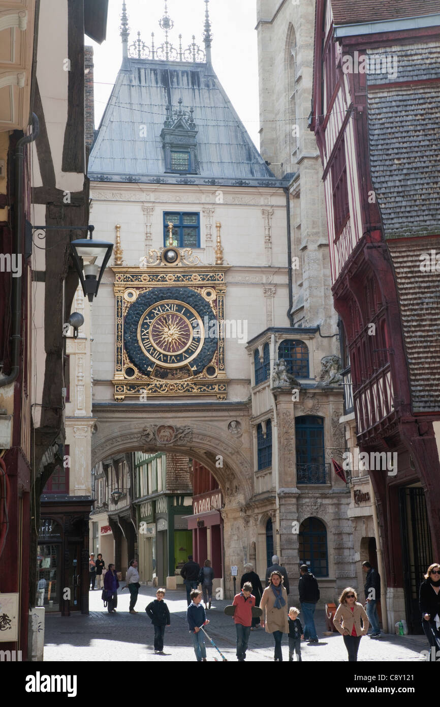France, Normandy, Rouen, The Gros Horloge aka The Great Clock Stock ...
