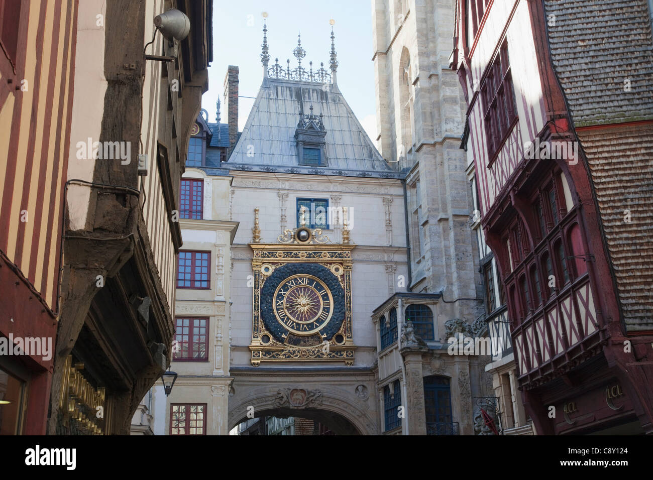France, Normandy, Rouen, The Gros Horloge aka The Great Clock Stock ...