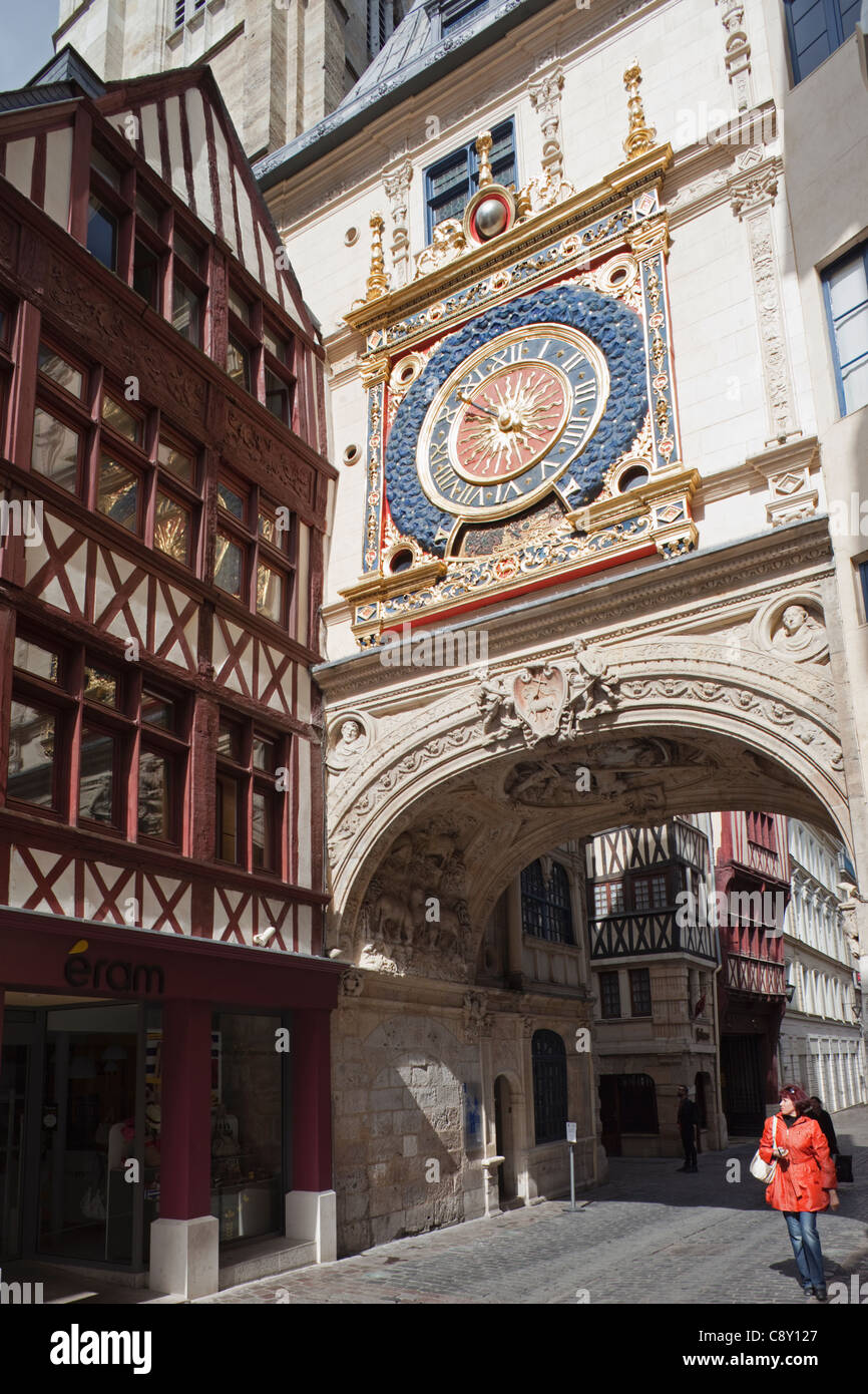 France, Normandy, Rouen, The Gros Horloge aka The Great Clock Stock ...