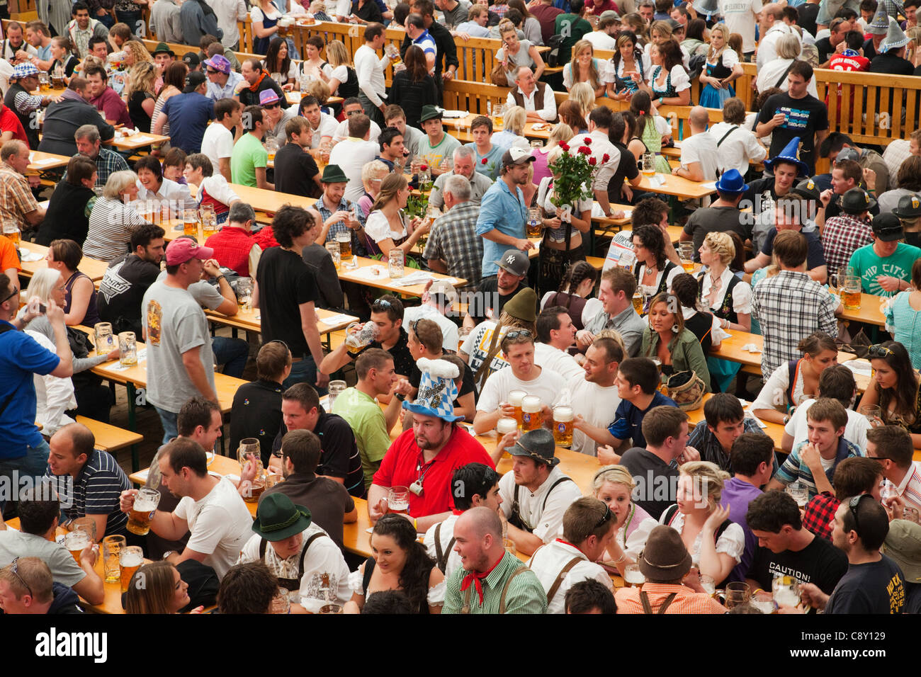 Germany, Bavaria, Munich, Oktoberfest, Typical Beer Tent Scene Stock ...