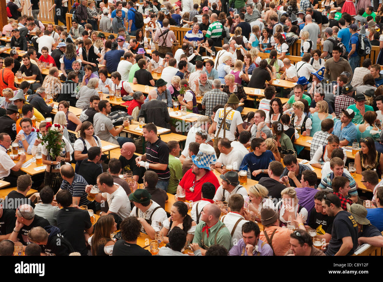 Germany, Bavaria, Munich, Oktoberfest, Typical Beer Tent Scene Stock ...