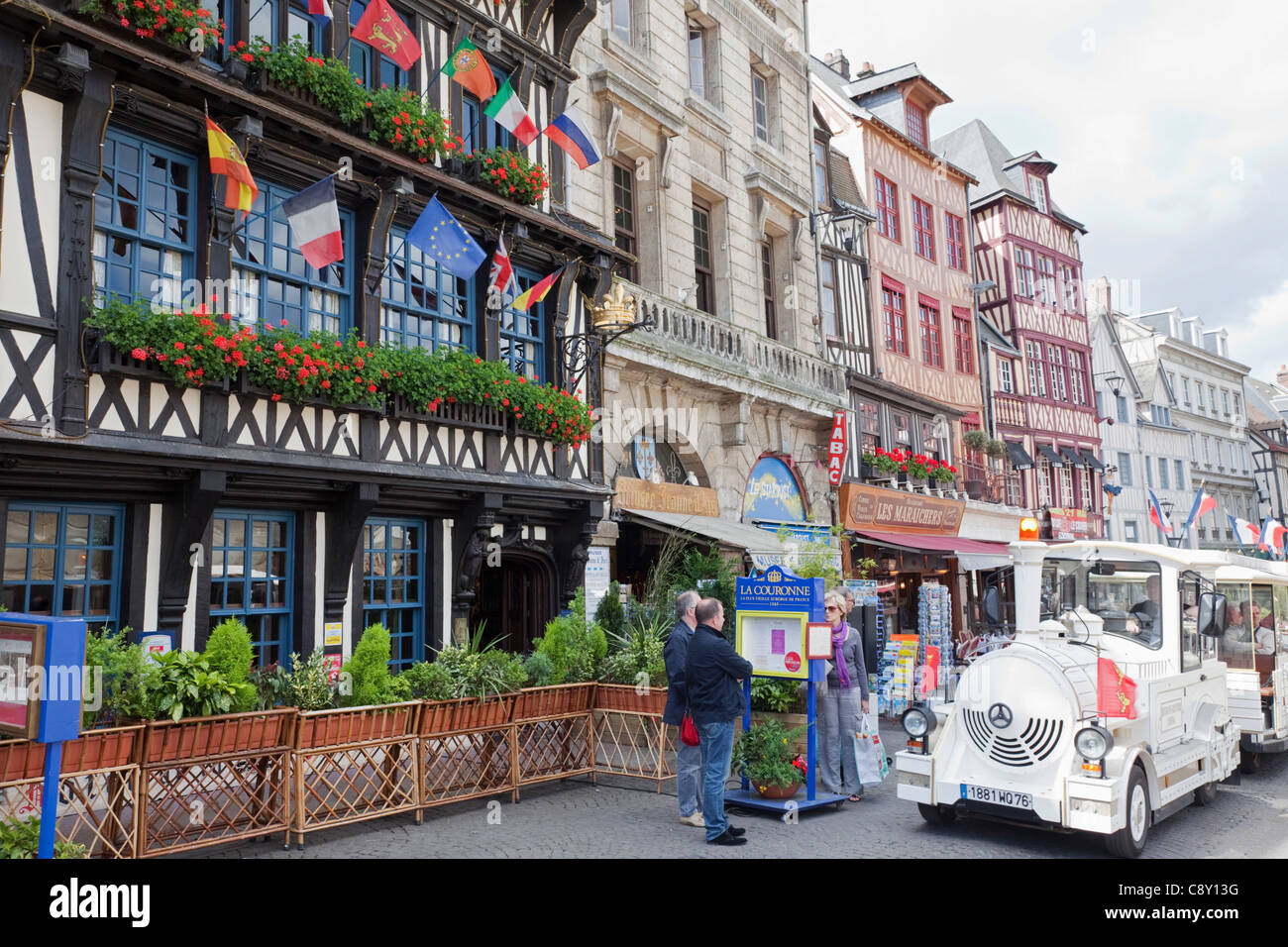 France, Normandy, Rouen, Restaurants in the Place du Vieux-Marche Stock ...