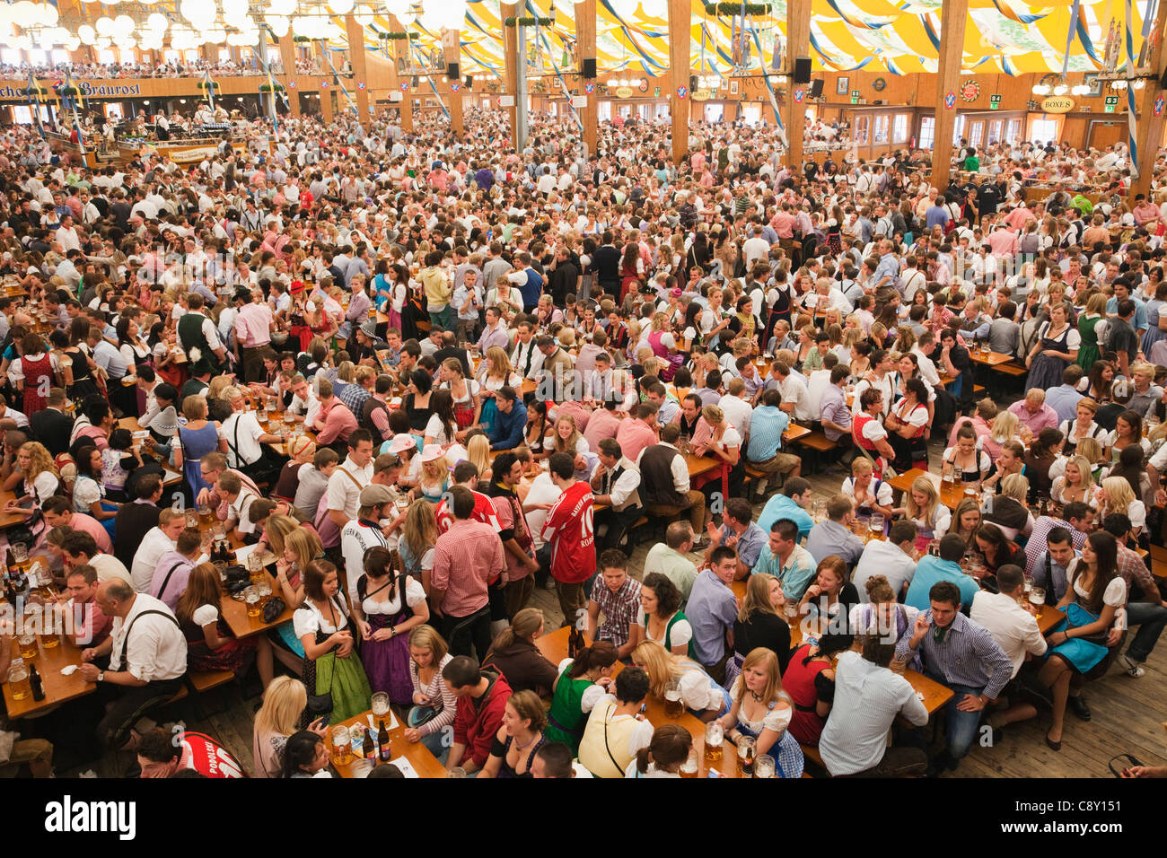 Germany, Bavaria, Munich, Oktoberfest, Typical Beer Tent Scene Stock ...