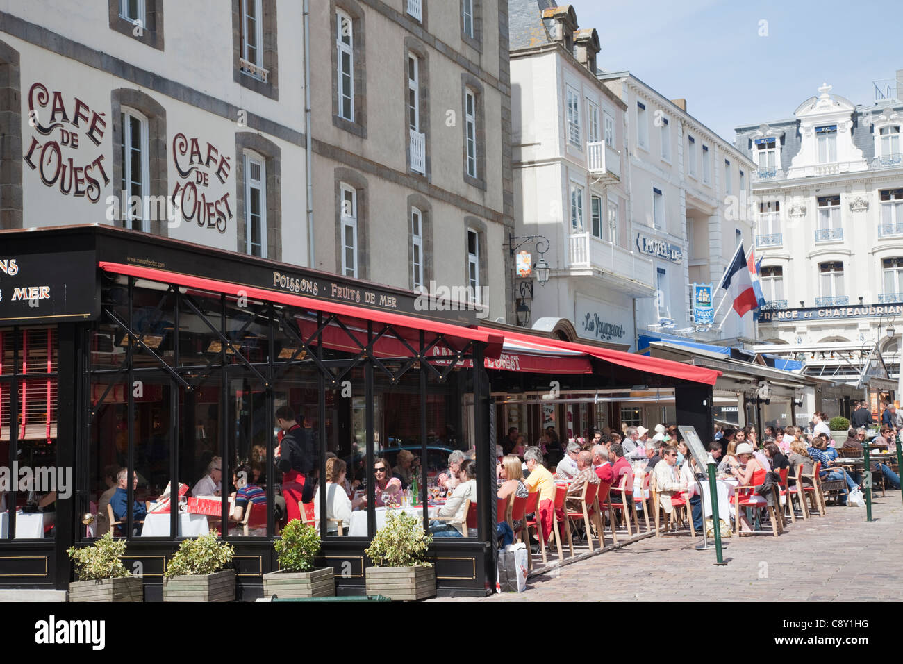 France Brittany Saint Malo Cafes In The Walled City Stock Photo Alamy