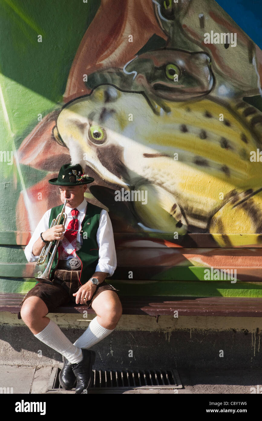 Germany, Bavaria, Munich, Musician in Traditional Bavarian Costume ...